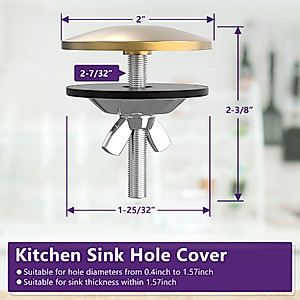 Mxclimate 2" Kitchen Sink Hole Cover,2 Pack Gold Faucet Hole Cover,Stainless Steel Kitchen Sink Basin Hole Tap Plug Stopper Cover for Leakage Prevention