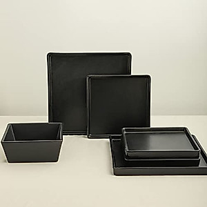 Stone Lain Grace Square Stoneware Dinnerware Set, 12 Piece Service For 4, Black