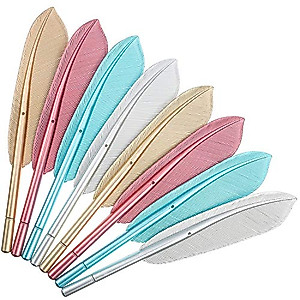 Frienda Feather Pens Rollerball Pen Artificial Feather Ballpoint Ink Pens Gel Pens Creative Office Supplies (8 Pieces)