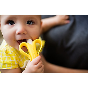 Baby Banana Yellow Banana Infant Toothbrush, Easy to Hold, Made in the USA, Train Infants Babies and Toddlers for Oral Hygiene, Teether Effect for Sore Gums, 4.33" x 0.39" x 7.87"