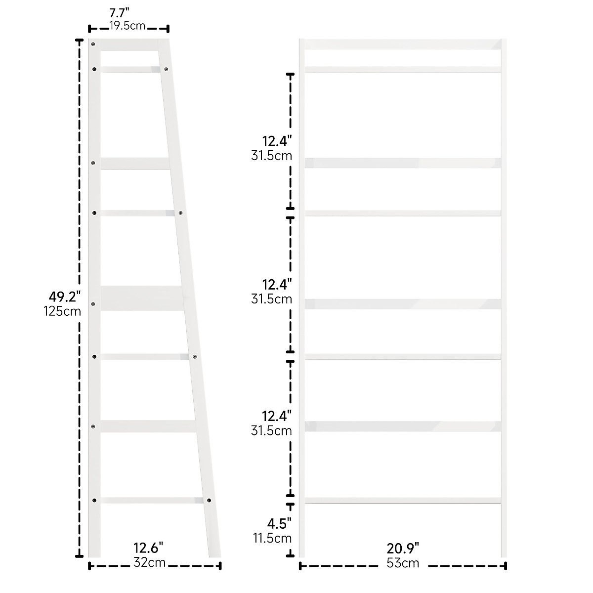 HITNET White Ladder Bookshelf, Leaning Bookcase, 4-Tier Bamboo Shelf, Floor Standing Storage Shelving Unit, Open Display Book Shelves