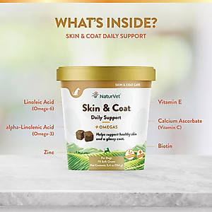 NaturVet Skin and Coat Plus Breath Aid for Dogs, 70 ct Soft Chews, Made in The USA with Globally Source Ingredients