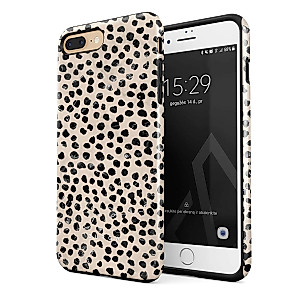 BURGA Phone Case Compatible with iPhone 7 Plus / 8 Plus - Hybrid 2-Layer Hard Shell + Silicone Protective Case -Black Polka Dots Pattern Nude Almond Latte - Scratch-Resistant Shockproof Cover
