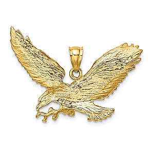 Solid 14k Yellow Gold 2-D EAGLE BEAK TOUCHING CLAWS Charm Pendant - 31mm x 34mm
