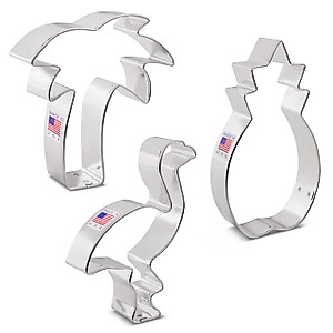 Tropical Hawaiian Cookie Cutters 3-Pc. Set Made in USA by Ann Clark, Pineapple, Palm Tree, Flamingo