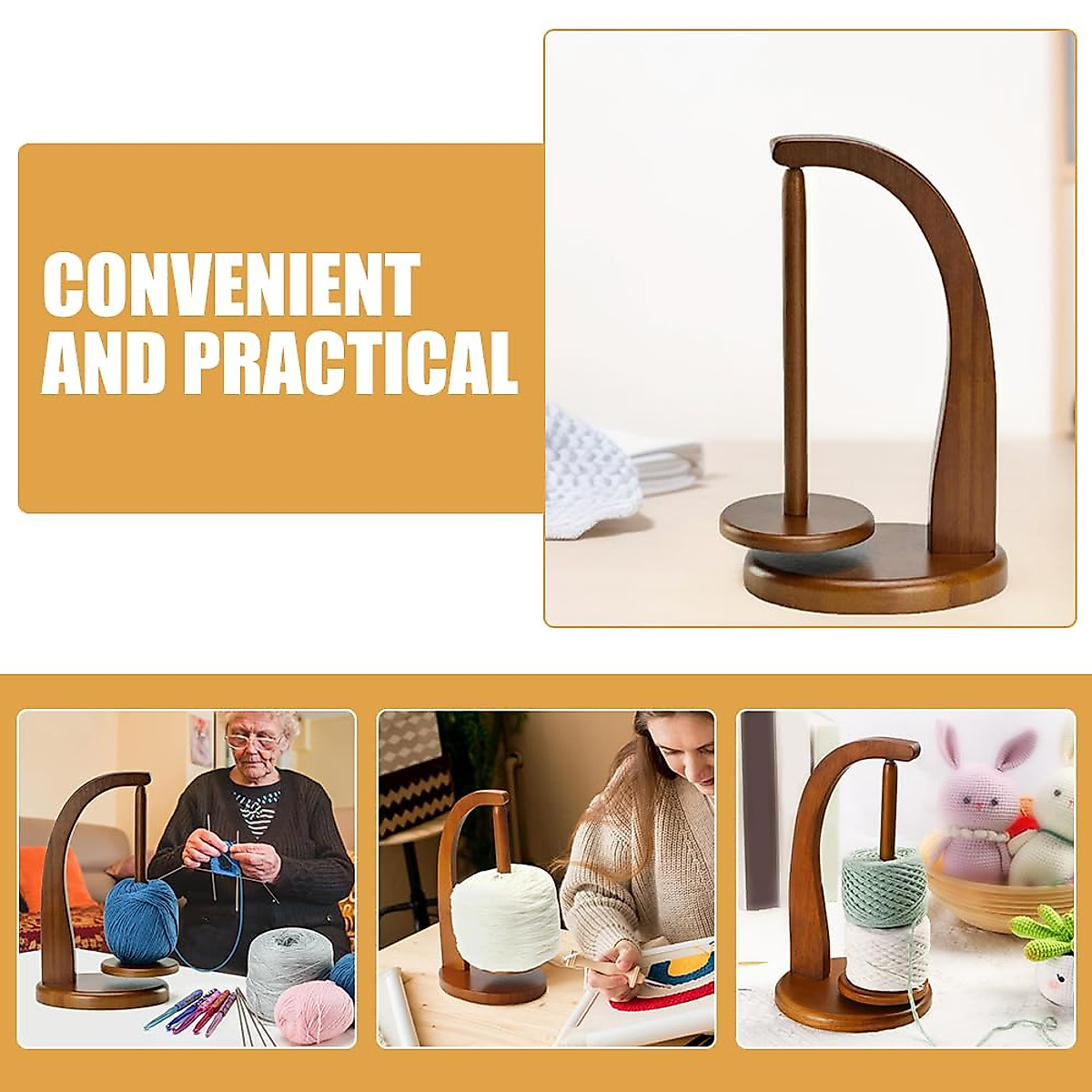 TOPPERFUN Wooden Yarn Spool Tool Wood Thread Rack Thread Spool Organizing Rack Yarn Holder for Crocheting Rotating Wooden Spool Stand Sewing Thread Stand Magnet Taper Thread To Weave, Light Brown