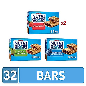 Nutri-Grain Soft Baked Breakfast Bars, Kids Snacks, Whole Grain, Variety Pack (4 Boxes, 32 Bars)