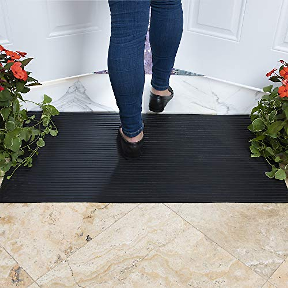 Sweet Home Stores Rubber Collection Multi-Purpose Rubberback Indoor/Outdoor Rubber Mat, 2' x 3', Black