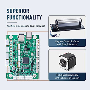 OMTech K40+ Laser Engraver Motherboard Upgrade, Replacement Control Board for CNC CO2 Laser Cutter Engraver Machines with Rotary Axis Autofocus Support, Smoothie Mainboard for LightBurn K40 Engraving