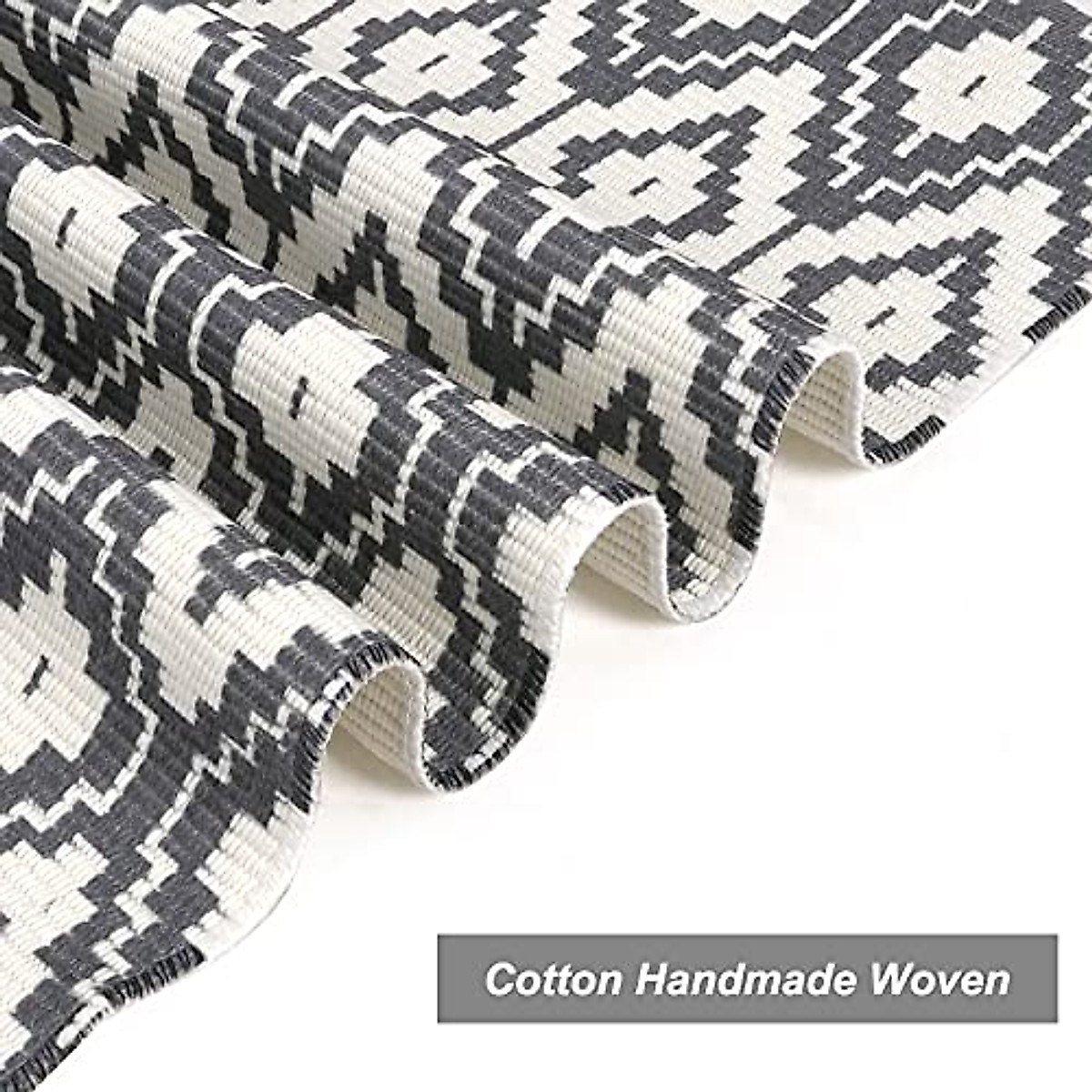 Uphome Indoor Outdoor Rug 3' x 5' Gray Farmhouse Patio Rug Hand Woven Moroccan Cotton Area Rug Modern Boho Geometric Machine Washable Carpet for Entryway Bedroom Living Room