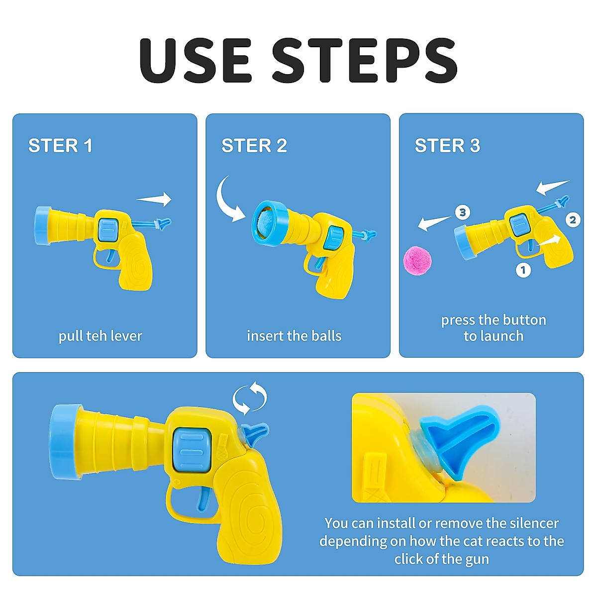 Hggha 81Pcs Cat Ball Launcher Gun,Funny Interactive Cat Toys for Bored Indoor Adult Cats, 80Pcs Plush Cat Toy Balls with 1 Launcher, Cat Fetch Toys, Cute Kitten Kitty Toys for Training,Playing