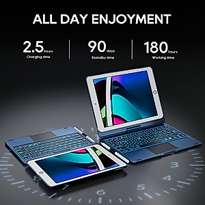 edaiser Swivel Keyboard Case for iPad 10.2 inch 9th 8th 7th, iPad Air 3rd and iPad Pro 10.5 2nd Generation: Wireless Rotatable Cover, Pencil Holder, Smart Trackpad, RGB Backlit, Metallic Blue