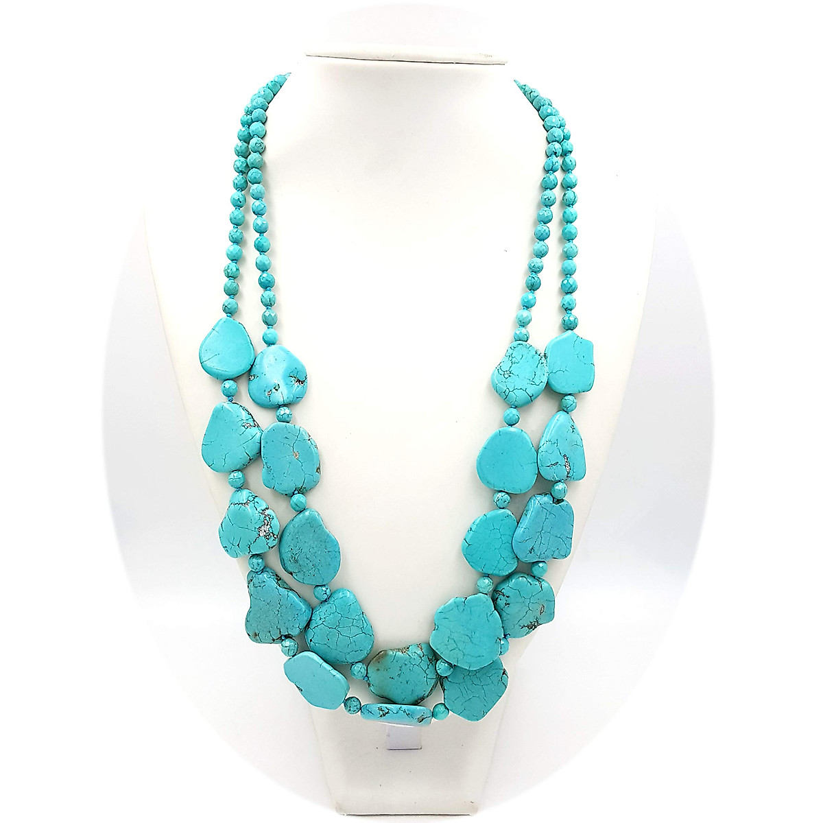 Lii Ji 26.5" 2 Rows Irregular Shape Blue Simulated Turquoise Howlite Statement Long Necklace