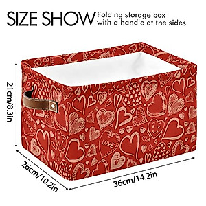 Large Storage Basket Red Love Hearts Foldable Storage Box Organizer Bins with Handles for Bedroom Home Office