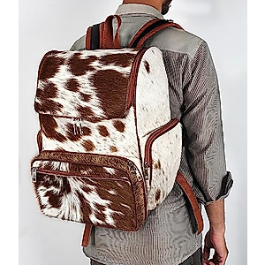 III-Fashions Cowhide Hair Print Diaper Backpack Rucksack/Knapsack Travel Shoulder Bag Brown & White (Backpack)