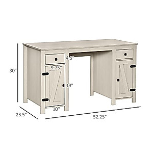 HOMCOM Farm Style Home Office Computer Desk with 2 Drawers, 2 Cabinets with Metal Accent Hardware, Cream White