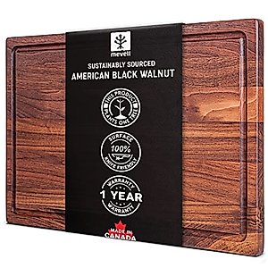 Mevell Walnut Wood Cutting Board for Kitchen, Reversible Wooden Chopping Board With Juice Grooves, Made in Canada (Walnut, 17x11x0.75)