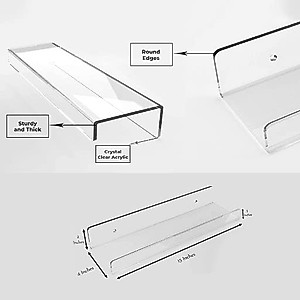 Dino74 Thick Clear Acrylic Floating Shelves – Set of 4 Invisible Spice Lip Shelf, Wall Mounted Bathroom Storage, Nursery Kids Bookshelf, Toys Display, Room Décor for Living Room, Bedroom