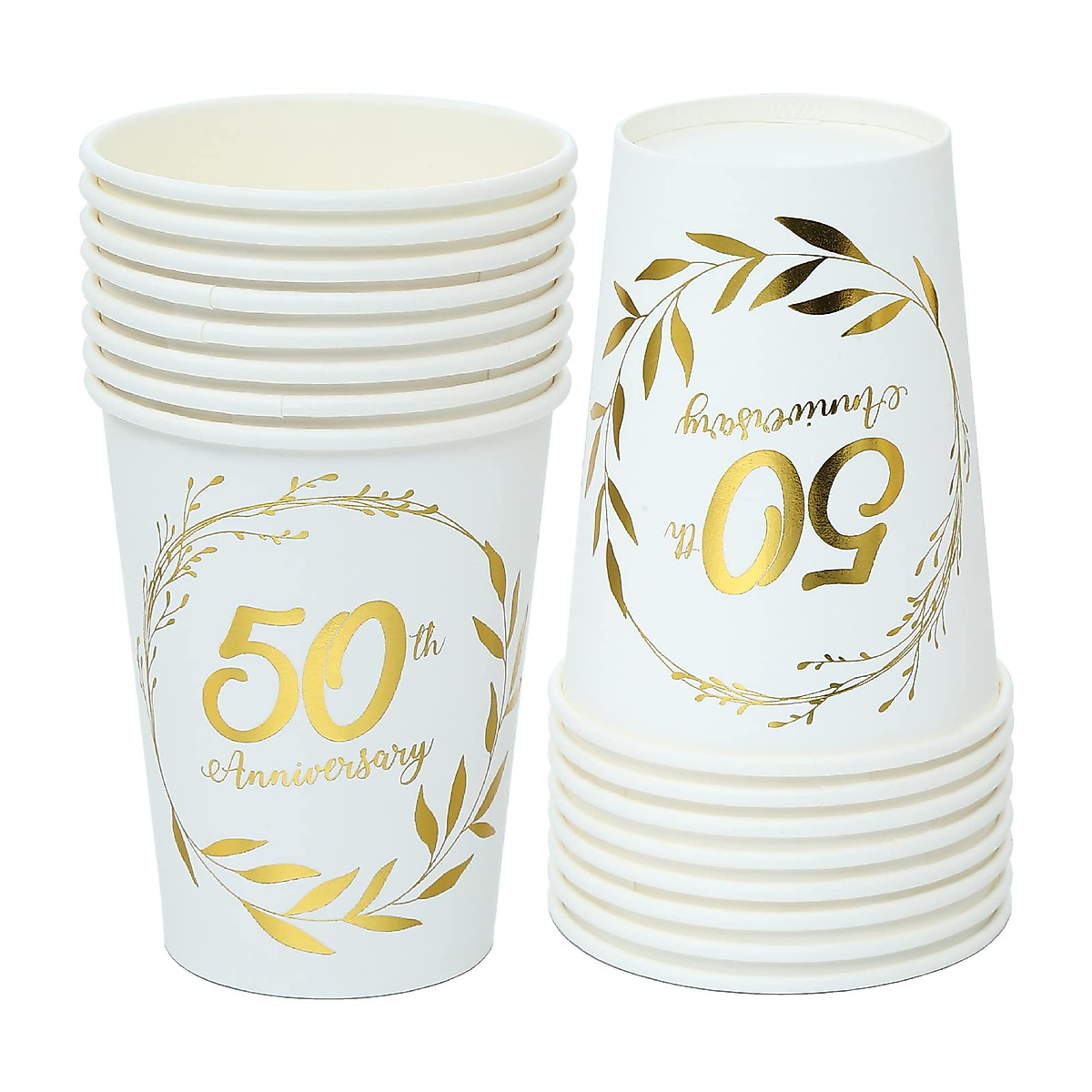 MaitianGuyou 50th Anniversary Decorations Tableware Set,Wedding Party Supplies Golden Paper Plates Cups Napkins Fifty Anniversary Party Decorations 50th Brithday Party Decorations-Serves 16