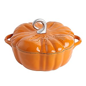 SOBEIT Pumpkin Dutch Oven Pot with Lid l Enamel Cast Iron Pumpkin Dutch Oven l 3.5 QT Pumpkin Pot l Interior Enamel Coating l Cast Iron Horn Knob l Fit For All Most Stove l Oven Safe to 500° F (Orange)