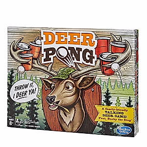 Deer Pong Game, Features Talking Deer Head and Music, Includes 6 Party Cups and 8 Balls, Fun Family Game for Ages 8 and Up