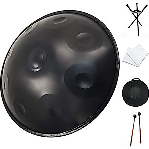 MFYDPP Handpan Steel Drum,9 Notes 22 Inch Steel Tongue Drum with Soft Hand Pan Bag, 2 Handpan Hammers, Handpan Stand, Dust Free Cloth