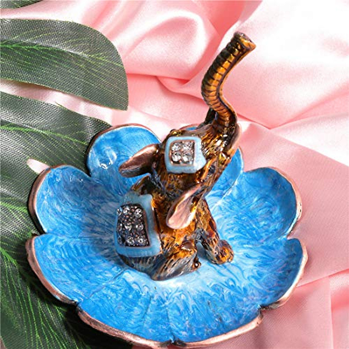 Waltz&F Bronze Raise Nose Elephant Metal Ring Jewelry Holder Trinket Box Table Centerpiece Decor