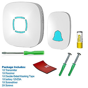 Doorbell, Lovin Product Waterproof Wireless Doorbell Chime Kit with 36 Chimes, Adjustable Volume; 1000feet Operating, with Sound LED Flash Door Bell for Home (1 Receiver x 1 Push Button)
