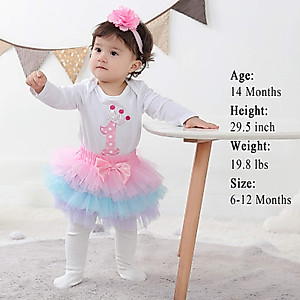 HOSUKKO Baby Girl Half/First / 2nd Birthday Outfits, Long Sleeve Onesie & Tulle Tutu Skirt & Cable Knit Tights & Crown & Headband, Toddler Girls' Skirt Clothes Sets for Pictures (5 pcs),Multi,12-18M