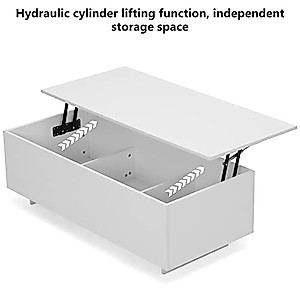 High Gloss Lift Top Table with Led Lights, Led Coffee Table with Storage Shelf and Hidden Compartment for Home Living Room Reception Room Office, White