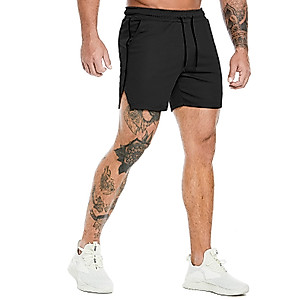 PIDOGYM Men's Workout Running Shorts 5 Inch, Lightweight Mesh Gym Athletic Fitted Short Pants for Bodybuilding Training Black