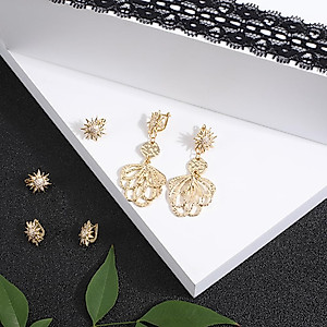 Beebeecraft 1 Box 6Pcs Sun Earring Findings 18K Gold Plated Cubic Zirconia U Shaped Earring Hooks for DIY Jewelry Making Supplies Pin: 0.8mm