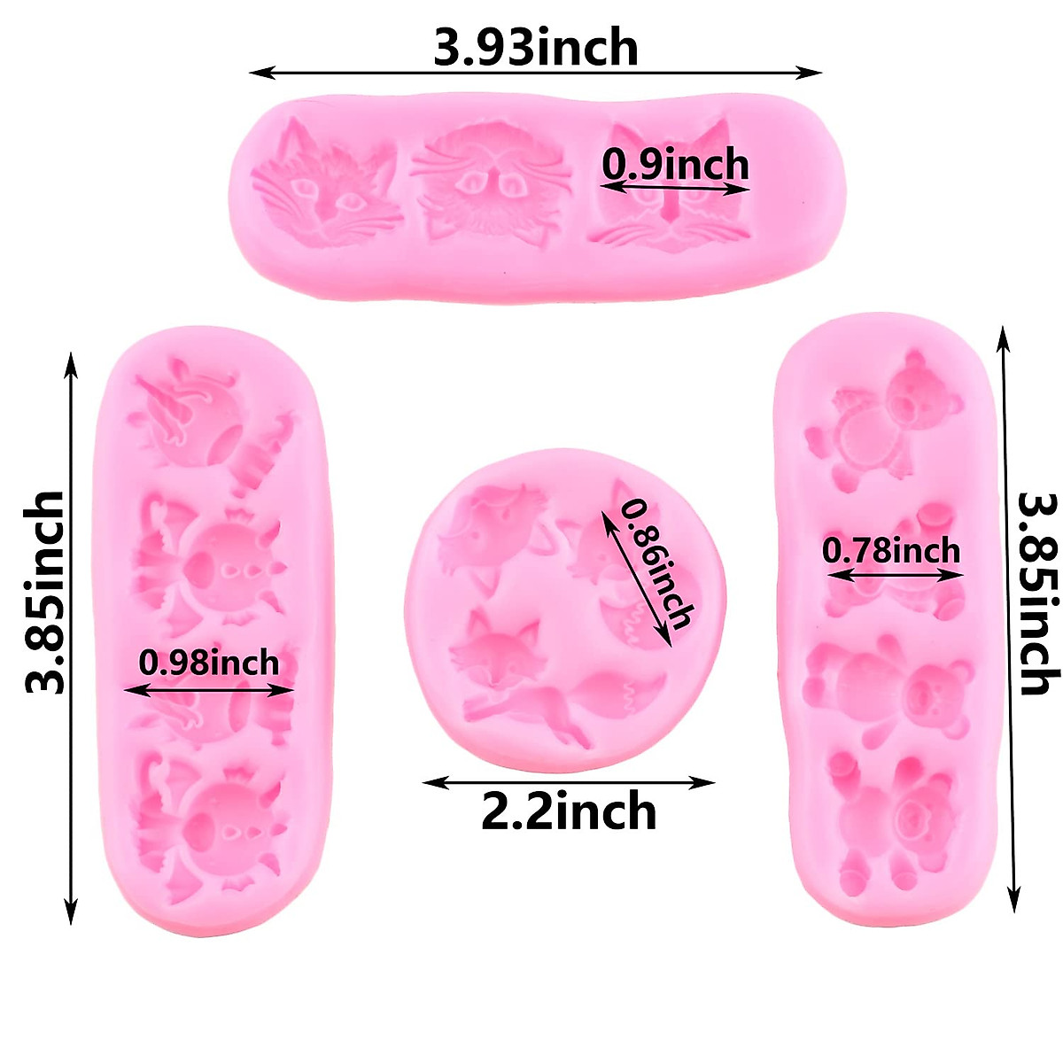 Mujiang Cat Head Fox Unicorn Bear Silicone Fondant Molds For Sugar Gum Paste Candy Chocolate Cake Decorating Set Of 4