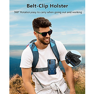 FNTCASE for Samsung Galaxy A54 5G Case: Military Grade Drop Proof Protection Cover with Kickstand & Belt-Clip Matte Textured Rugged Shockproof TPU Cell Phone Protective Case for Galaxy A54 2023 (Blue)