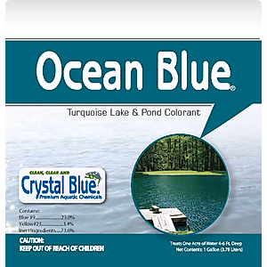 Crystal Blue Ocean Blue Pond Dye - 1 Gallon - Aqua Blue Color Treats up to 1 Acre - Clean, Clear & Aqua Blue Water - Environmentally Friendly Pond Dye