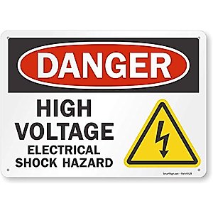 SmartSign - S-6196-AL-14 "Danger - High Voltage, Electrical Shock Hazard" Sign | 10" x 14" Aluminum Black/Red on White