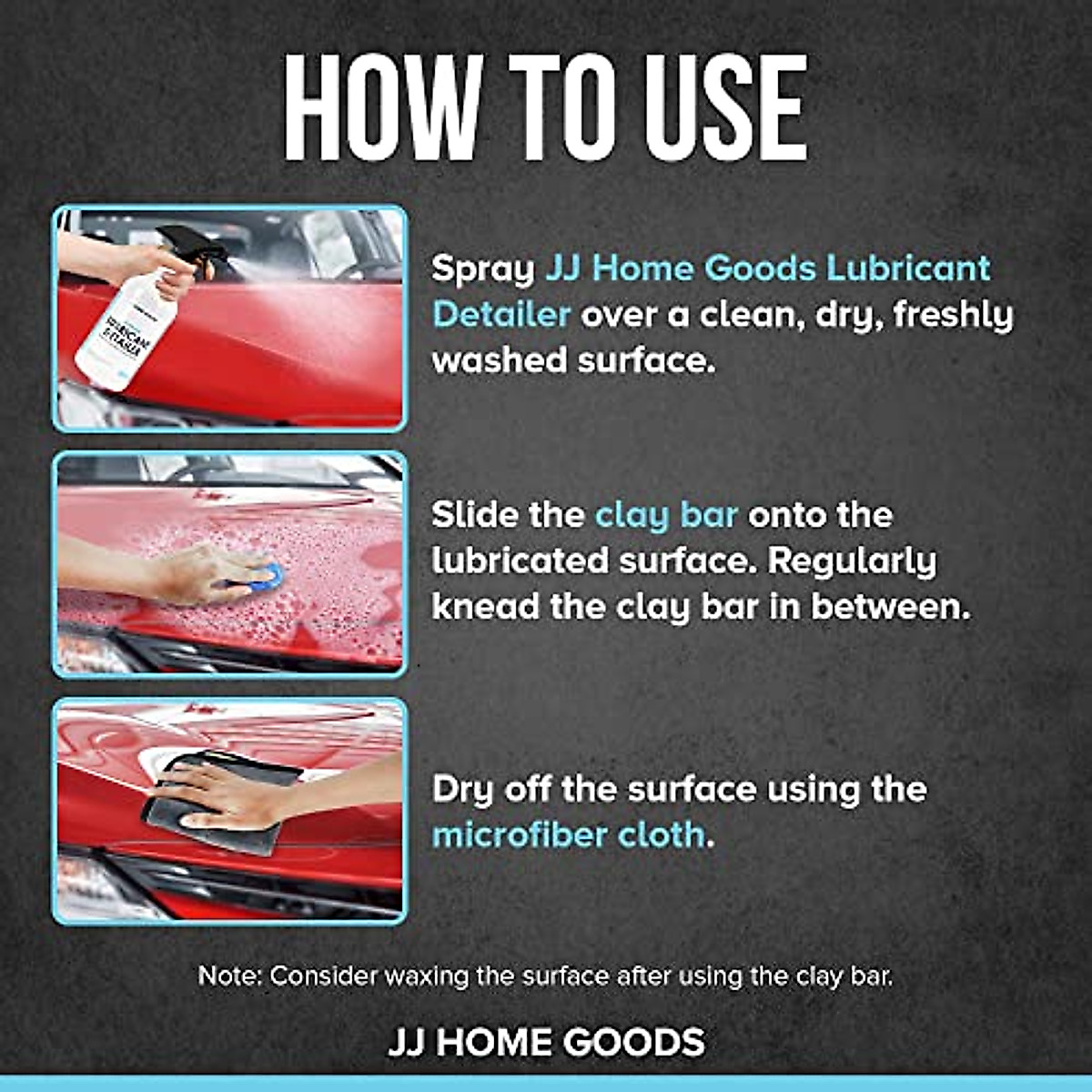 JJ Care Clay Bar - Contains 3 Pack 300gram Clay Bar for Car Detailing (3x100g) + 16.9 fl. oz Clay Bar Lubricant + 2 Pack Microfiber Cloth - Clay Bar Kit - Clay Bars Auto Detailing