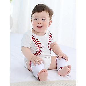COSLAND Baby Baseball Outfit Infant Boys Cotton Bodysuit, White, 3-6 Months
