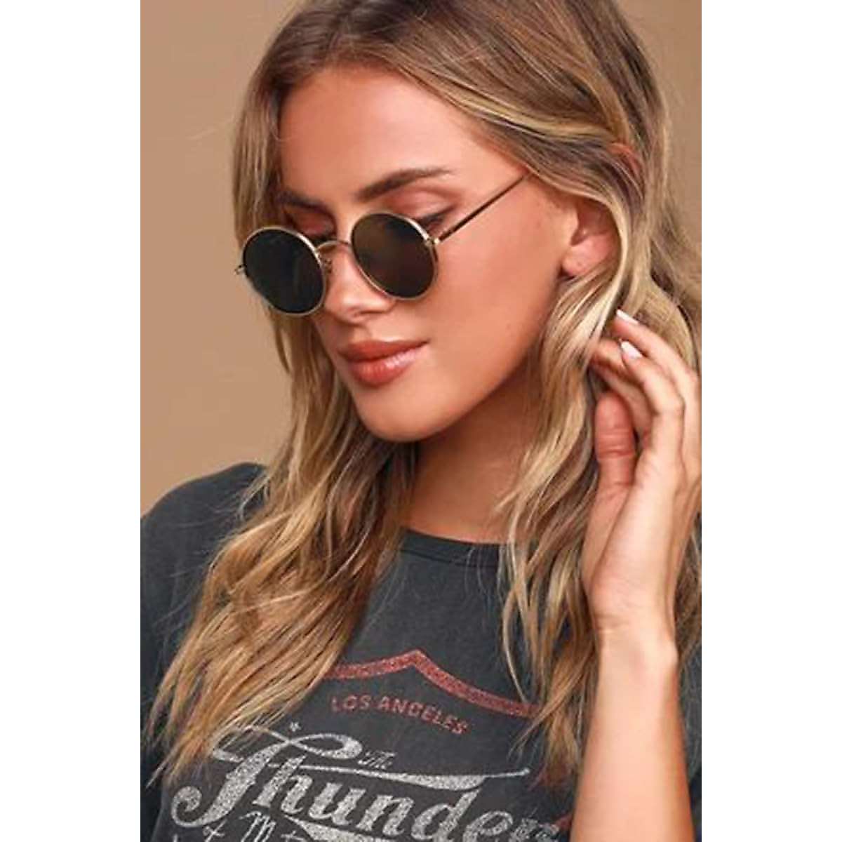 JUDOO Oval Sunglasses for Women Men Vintage 90s Metal Frame Black Glasses