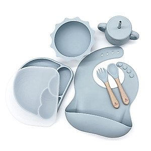 Luxekids Silicone Baby Feeding Set - 6 Pieces Toddler Utensils Set with Baby Plates and Bowls with Suction, Baby Spoons, Forks, Sippy Cup (Dark Blue)