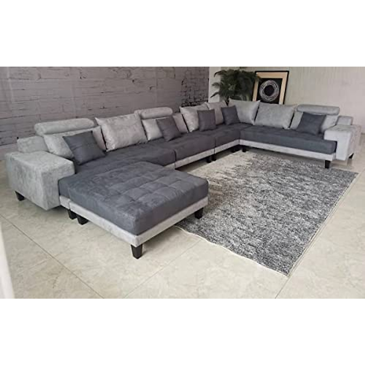 Stendmar 5pc Reversible Modern 2 Tone Gray Microfiber Big Sectional Couch Sofa Set S150D-RG