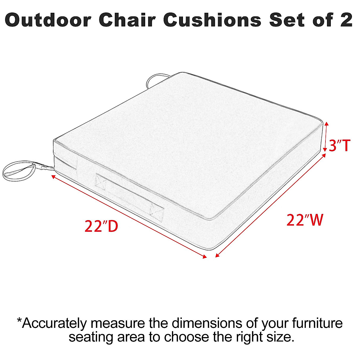 Favoyard Patio Chair Cushions 22 x 22 x 3 Inch Waterproof Outdoor Seat Cushions for Patio Furniture 3-Year Color Fastness Garden Sofa Couch Pads with Handle & Adjustable Straps Set of 2, Dark Grey