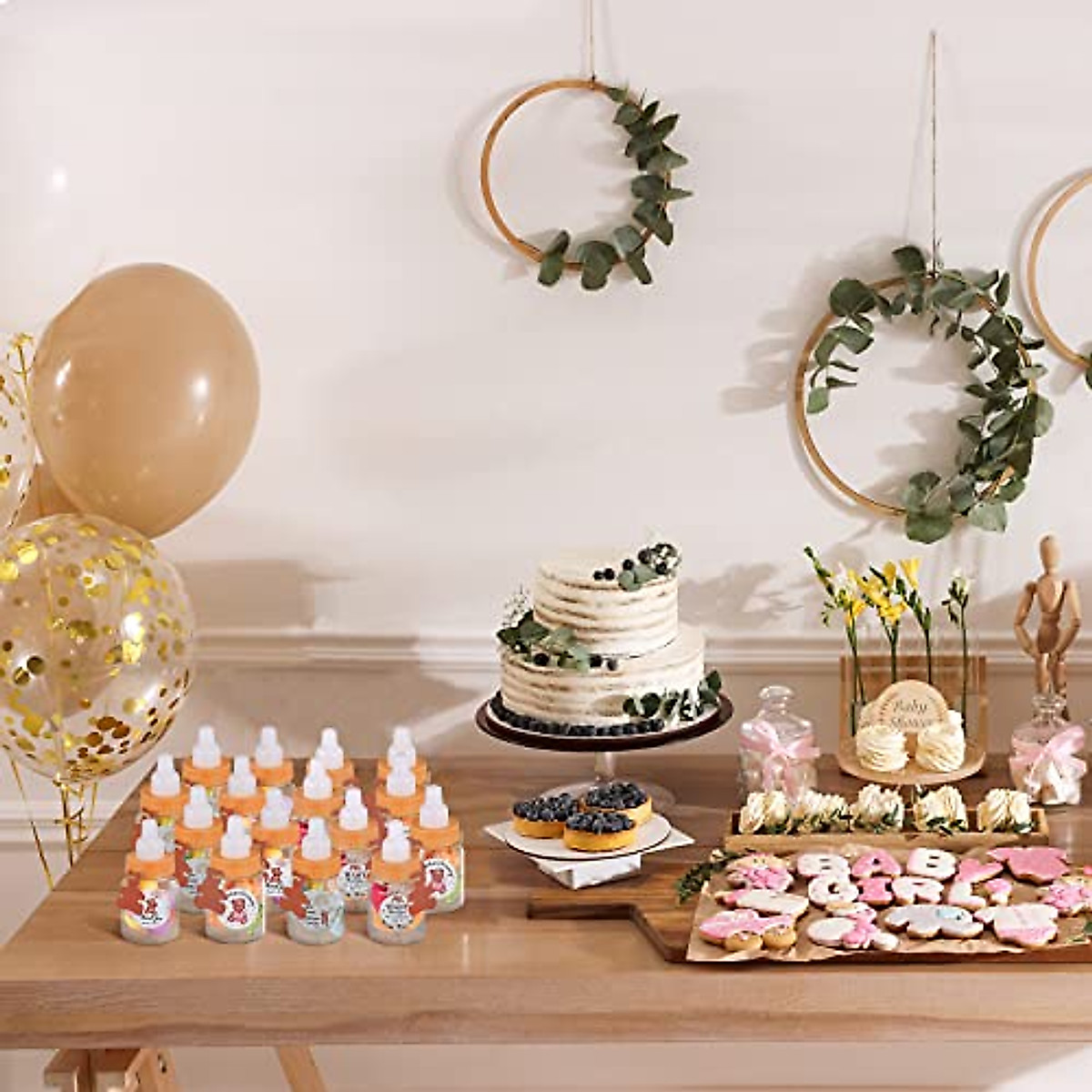 48 Pcs 1.5 x 3.4 Inch Mini Baby Bottle Shower Feeding Bottle Favor with 500 Adhesive Baby Shower Thank You Stickers and 48 Pcs Bear Shaped Decors for Baby Shower Party