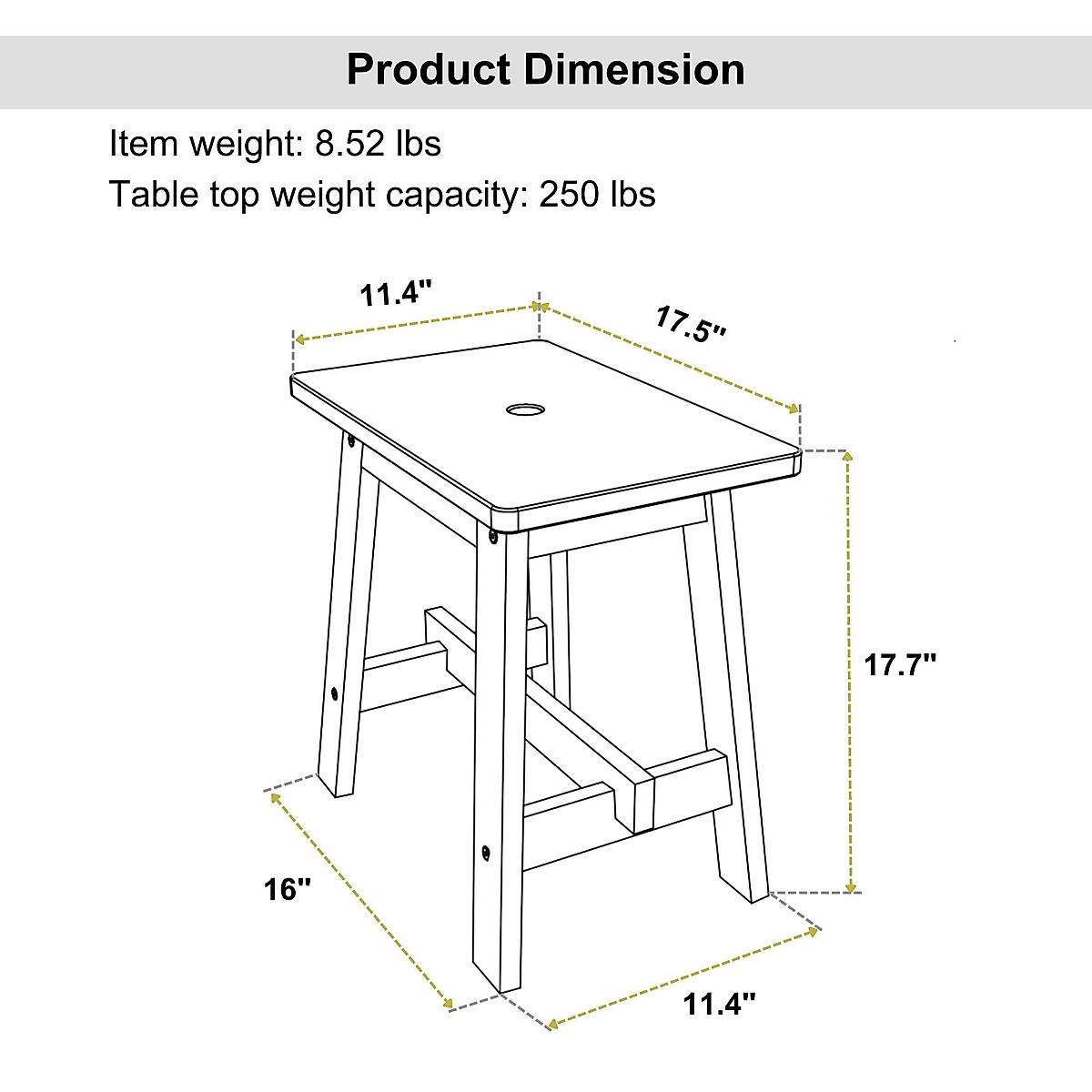 Dolonm Acacia Wood Stool Rectangle Small End Table, for Living Room Sofa Stool, Bedroom Makeup Stool, Bathroom Stool Wood 17.7" D x 11.4" W x 17.5" H, Natural