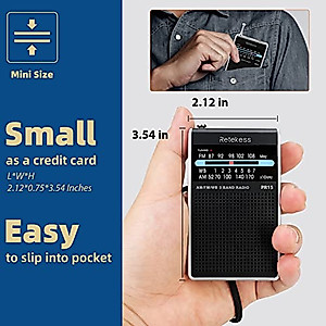 Retekess PR15 Pocket NOAA Weather Radio, AM FM Emergency Weather Radio Portable, Little Transistor Radio Powered by AAA Battery for Walking, Camping (Silver Black)
