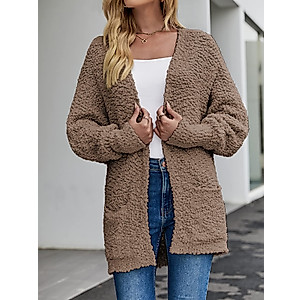 MEROKEETY Women's 2025 Winter Fuzzy Popcorn Batwing Sleeve Cardigan Knit Oversized Sherpa Sweater Coat, Mocha, Small
