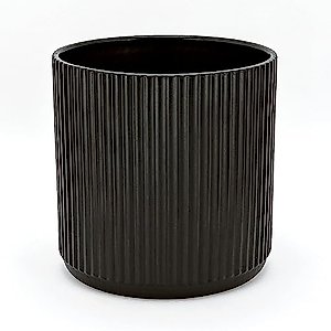 Amazon Basics Fluted Round Ceramic Planter, 8-Inch, Black