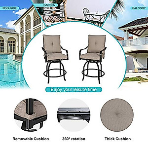 PATIO TREE Outdoor Counter Height Bar Stools, Patio Swivel Bar Chairs with Polyester Cushions, Set of 2