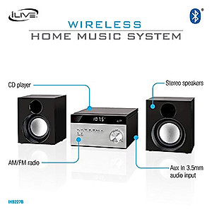 iLive Wireless Home Stereo System, with CD Player and AM/FM Radio, Includes Remote Control (iHB227B),Black/Silver