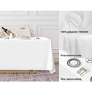Surmente Tablecloth 90 * 156-inch Rectangular Polyester Table Cloth，Dining Table Cover for Weddings, Banquets, or Restaurants Indoor and Outdoor(White)